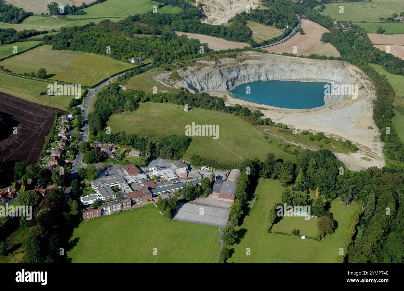 Aerial view William Brookes School and Shadwell Quarry near Much ...