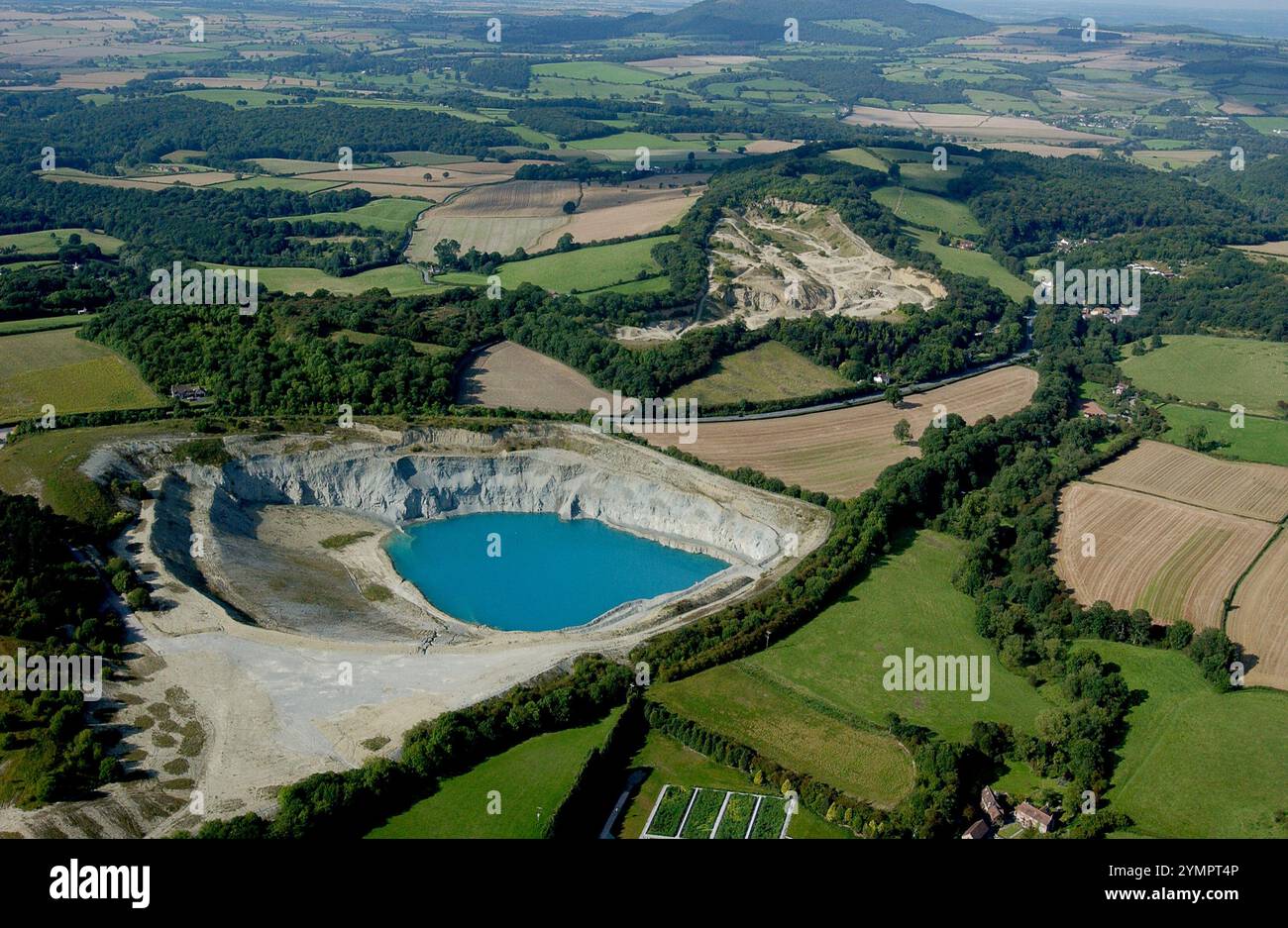 Aerial view Shadwell Quarry near Much Wenlock in Shropshire England ...