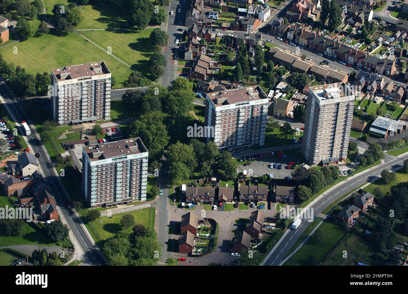 Aerial view of Sandbank high rise apartments flats Bloxwich, Walsall ...
