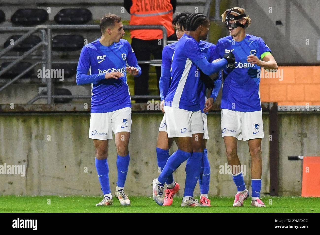 Lier, Belgium. 22nd Nov, 2024. Genk's Nolan Martens celebrates after ...