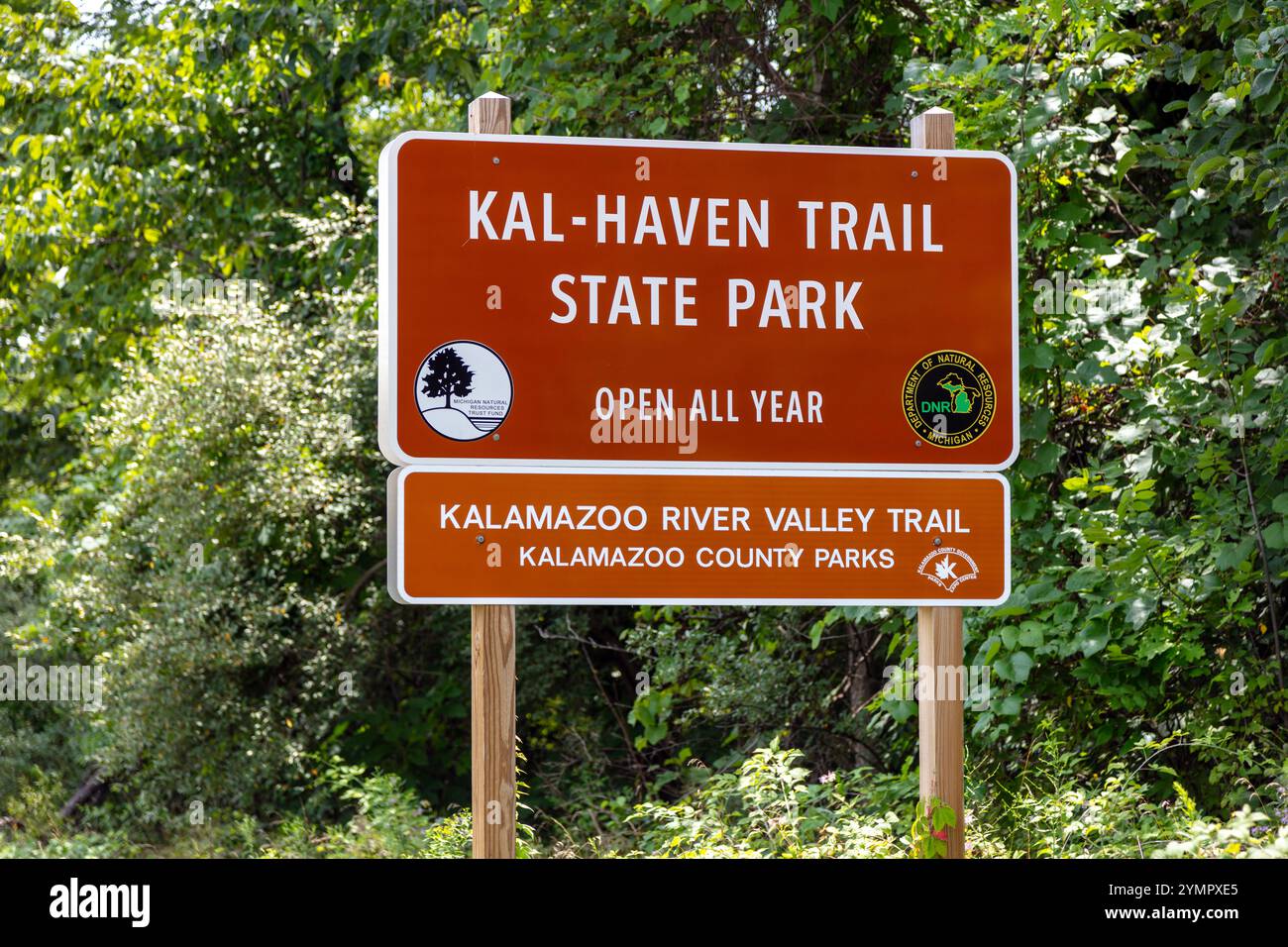 Trail sign, Kal-Haven Trail Sequicentennial State Park, Kalamazoo ...