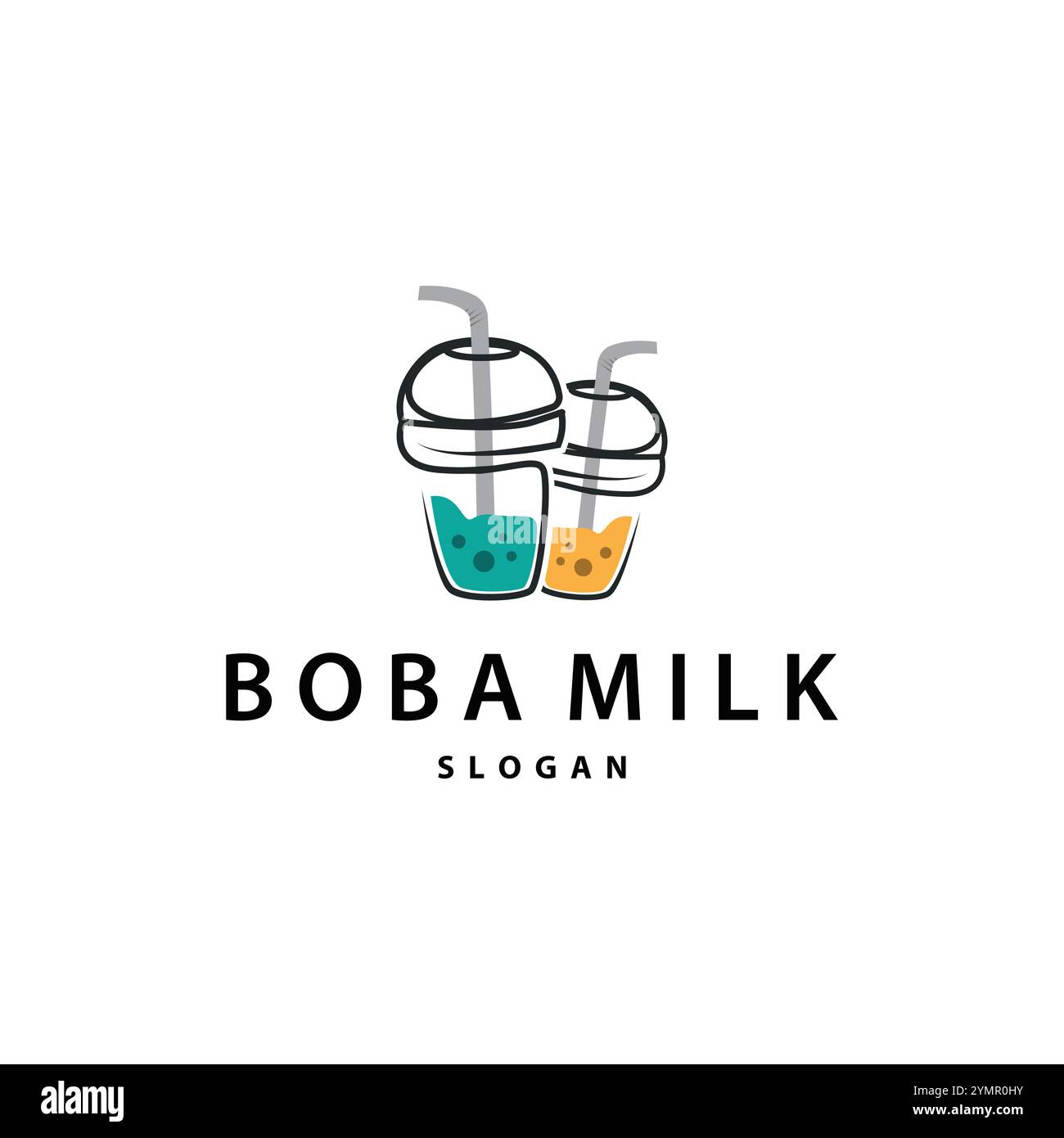 Boba Drink Logo, Milk Tea Cute Boba Pearl Jelly Drink Bubble Vector ...