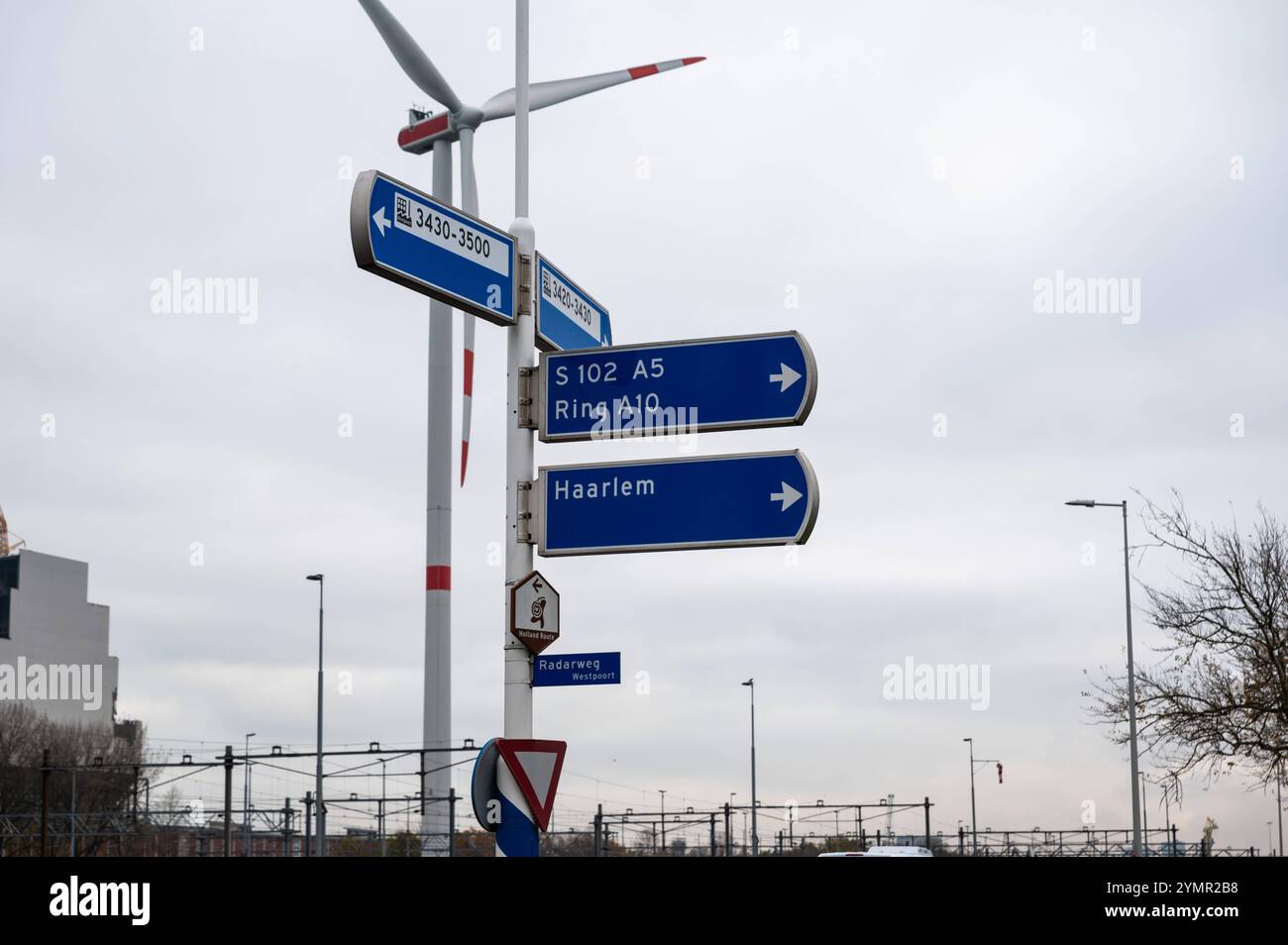 Road signs to major roadways at the Westpoort industrial site ...