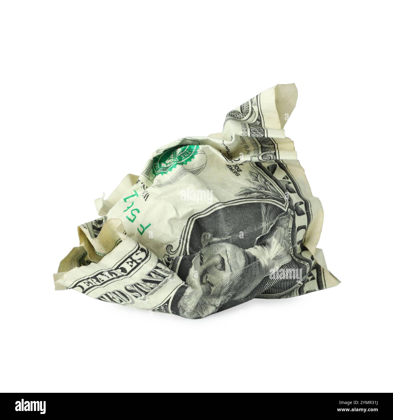 One crumpled dollar bill isolated on white Stock Photo - Alamy