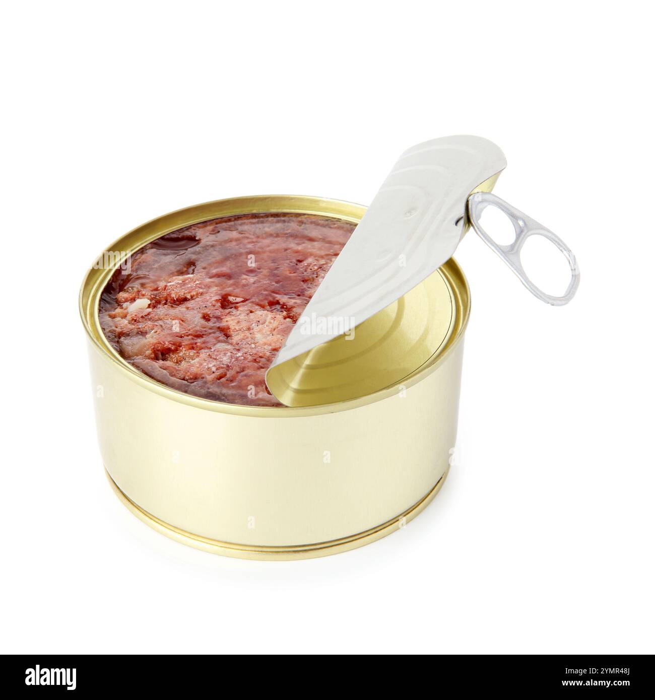 Canned meat in tin can isolated on white Stock Photo - Alamy