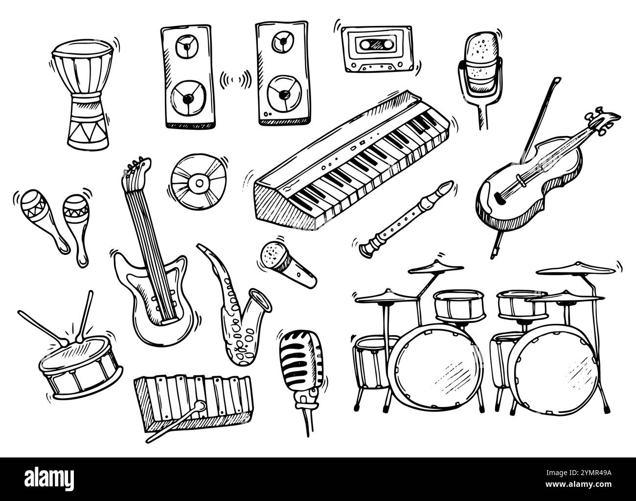 Doodle music icons set. Musical instruments in vector Stock Vector ...