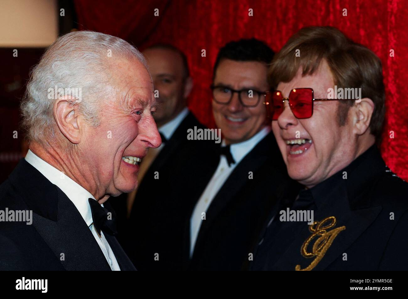 King Charles III meets Elton John as he arrives for the Royal Variety ...