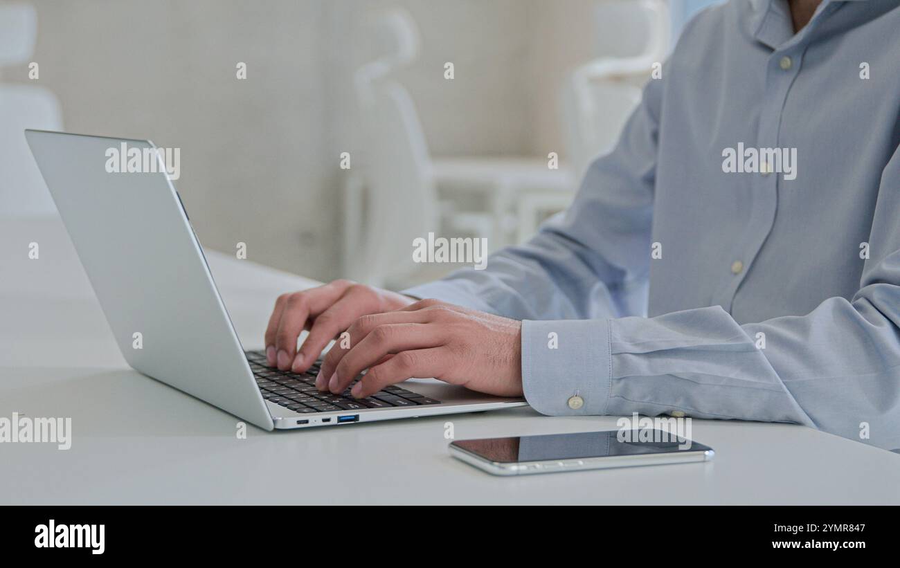 Moving shot Arabian Indian businessman ethnic smiling man working ...