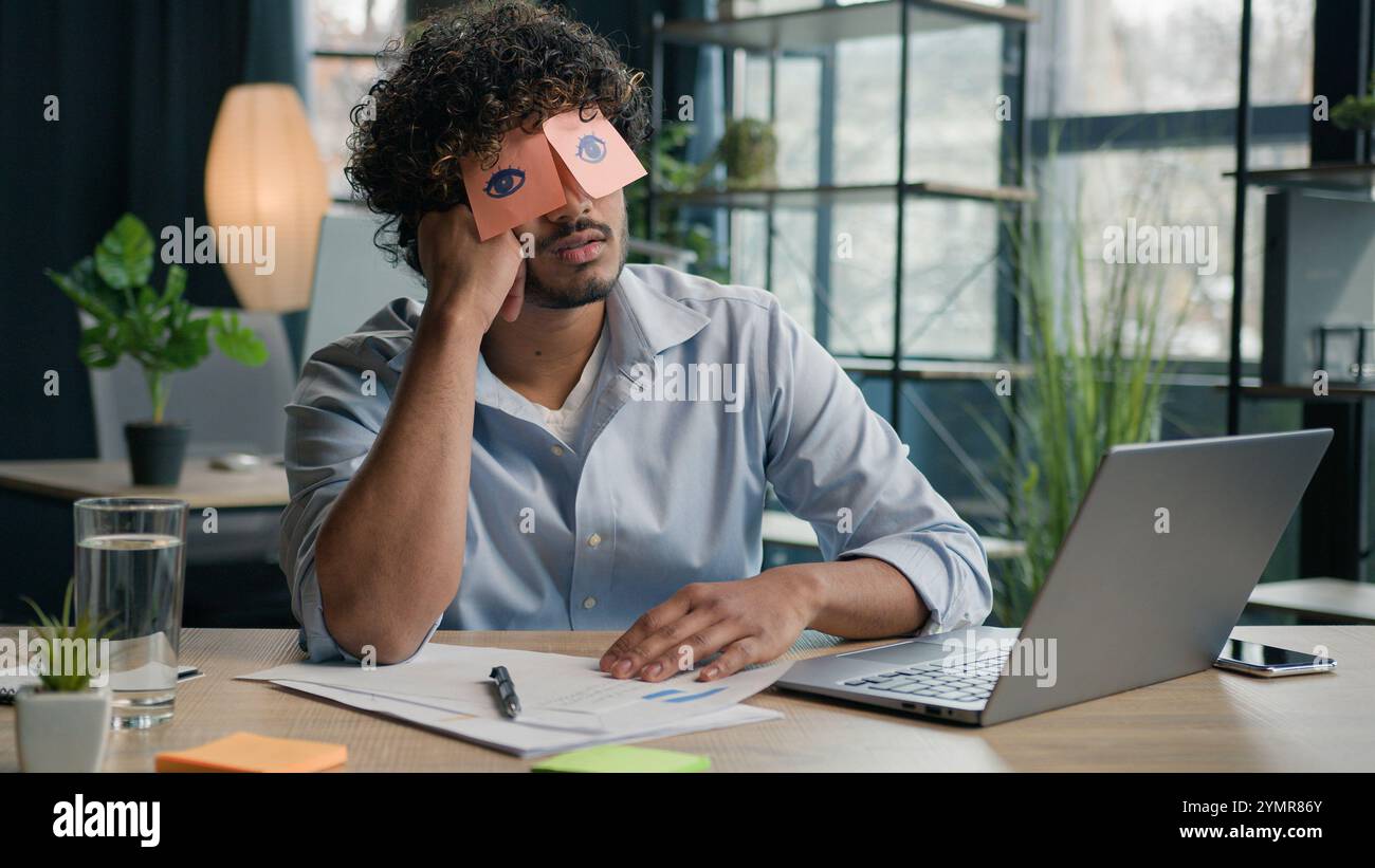 Funny lazy businessman tired male business manager napping at office ...