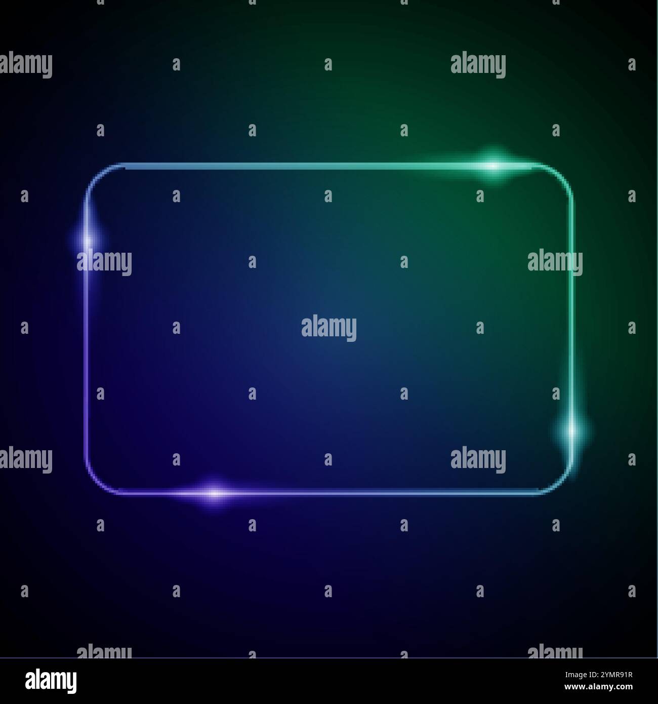 Neon Frame with Glow. Electronic Luminous Rounded Rectangle Frame in ...