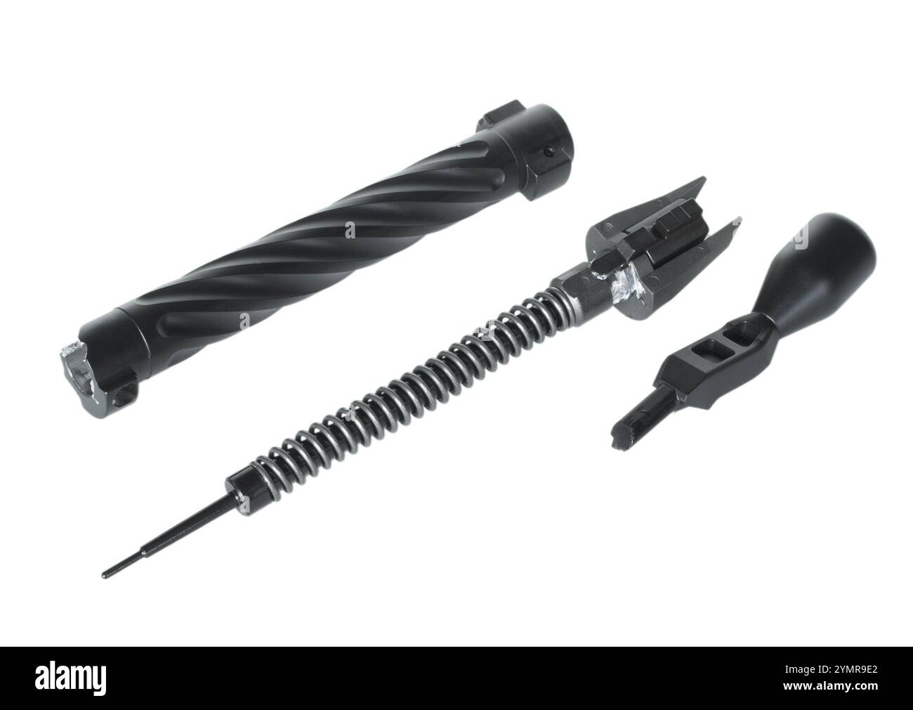 Field stripped bolt action rifle bolt disassembled to show its handle ...