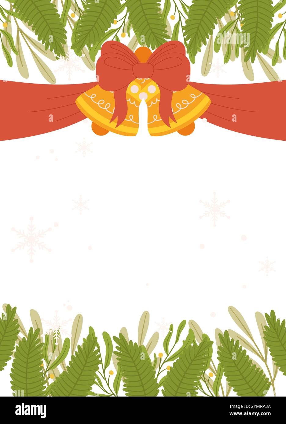 Festive Bells and Greenery Poster template Frame with Snowflakes Stock ...