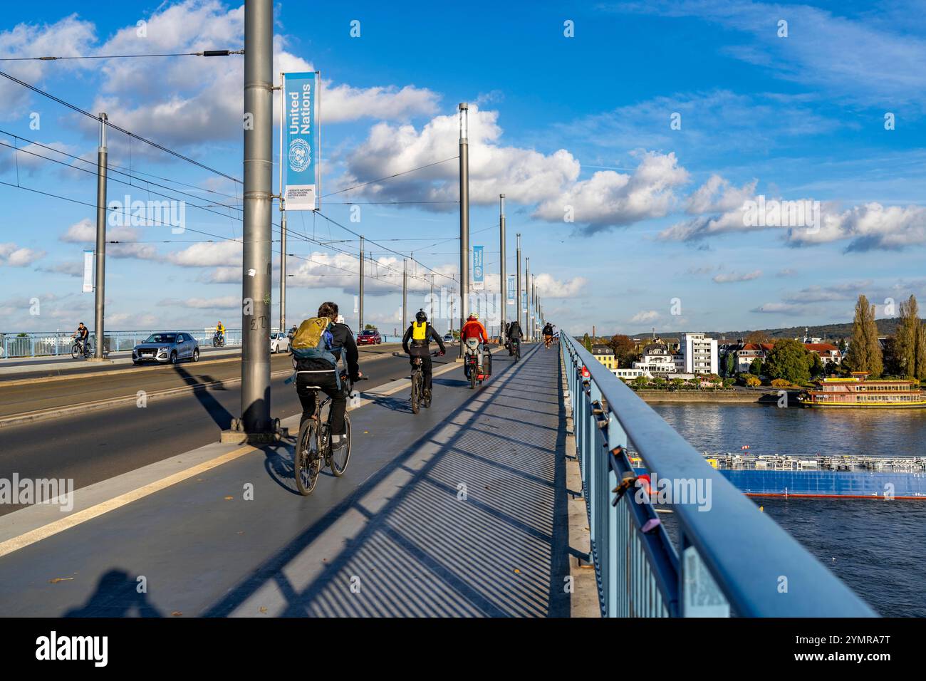 Traffic on the Kennedy Bridge, middle of the 3 Rhine bridges in Bonn ...