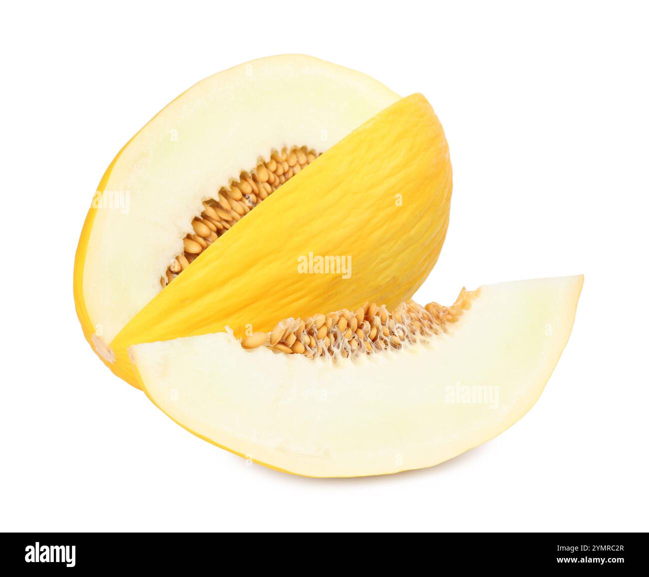 Cut fresh ripe melon isolated on white Stock Photo - Alamy