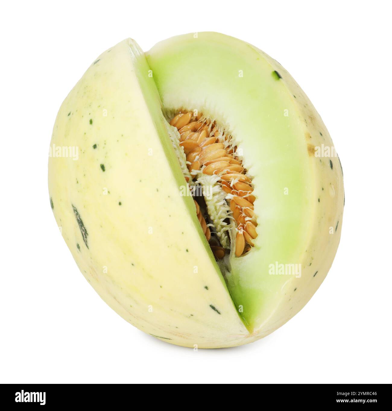 Cut fresh ripe melon isolated on white Stock Photo - Alamy