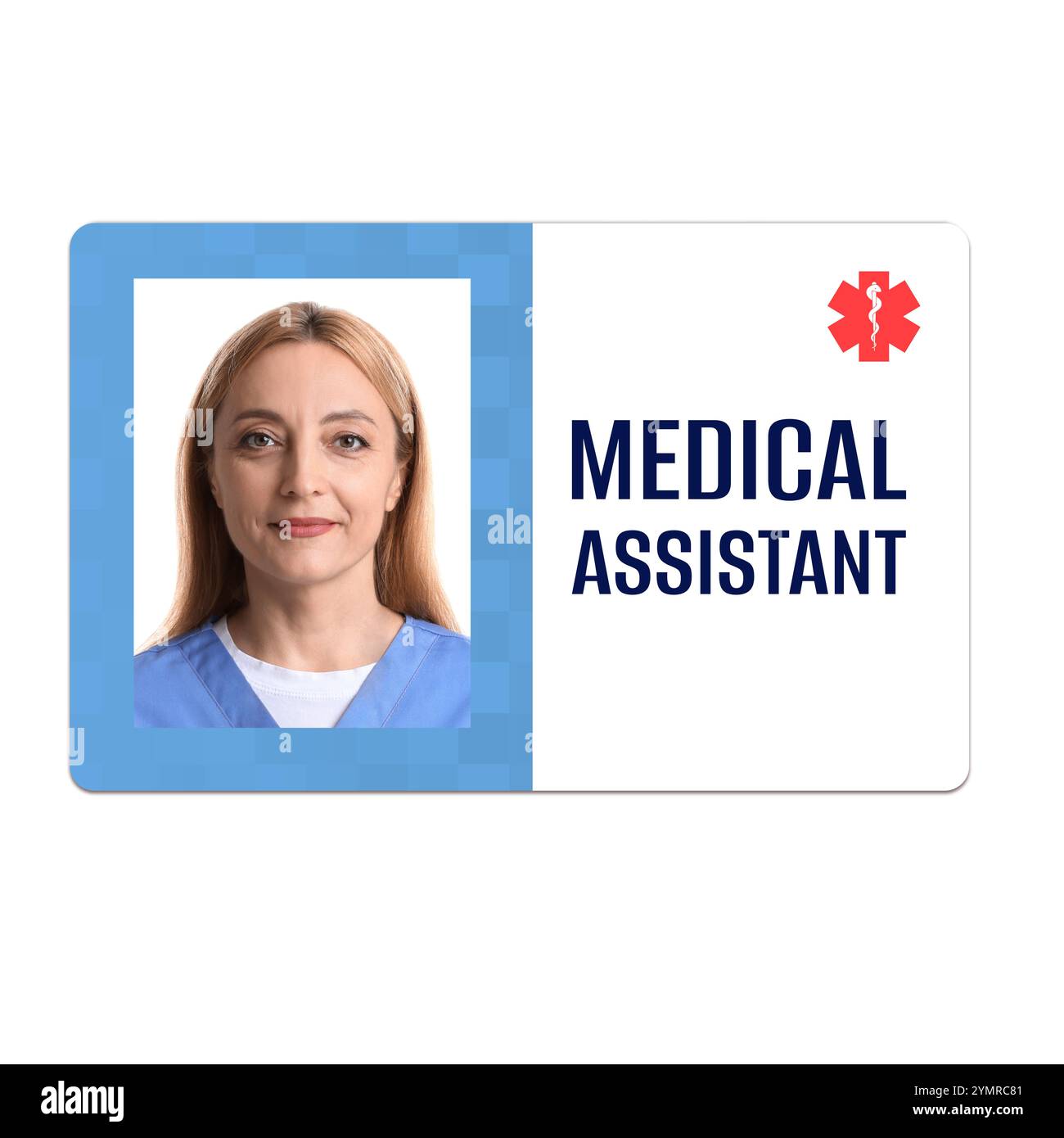 Medical assistant badge with photo of woman on white background Stock ...