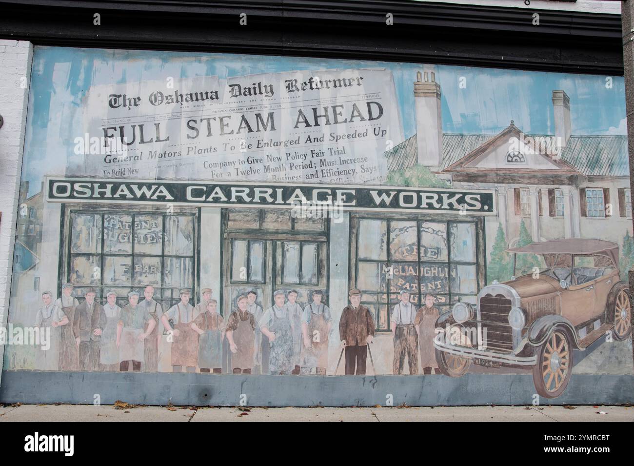 Historic mural Oshawa Carriage Works on Simcoe Street North in downtown ...