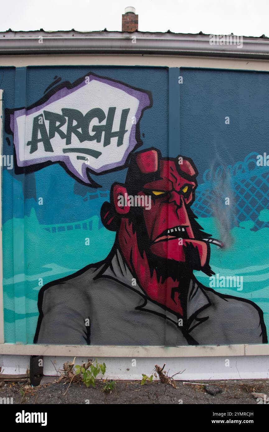 Red cartoon character mural at the Paint Factory on Simcoe Street North ...