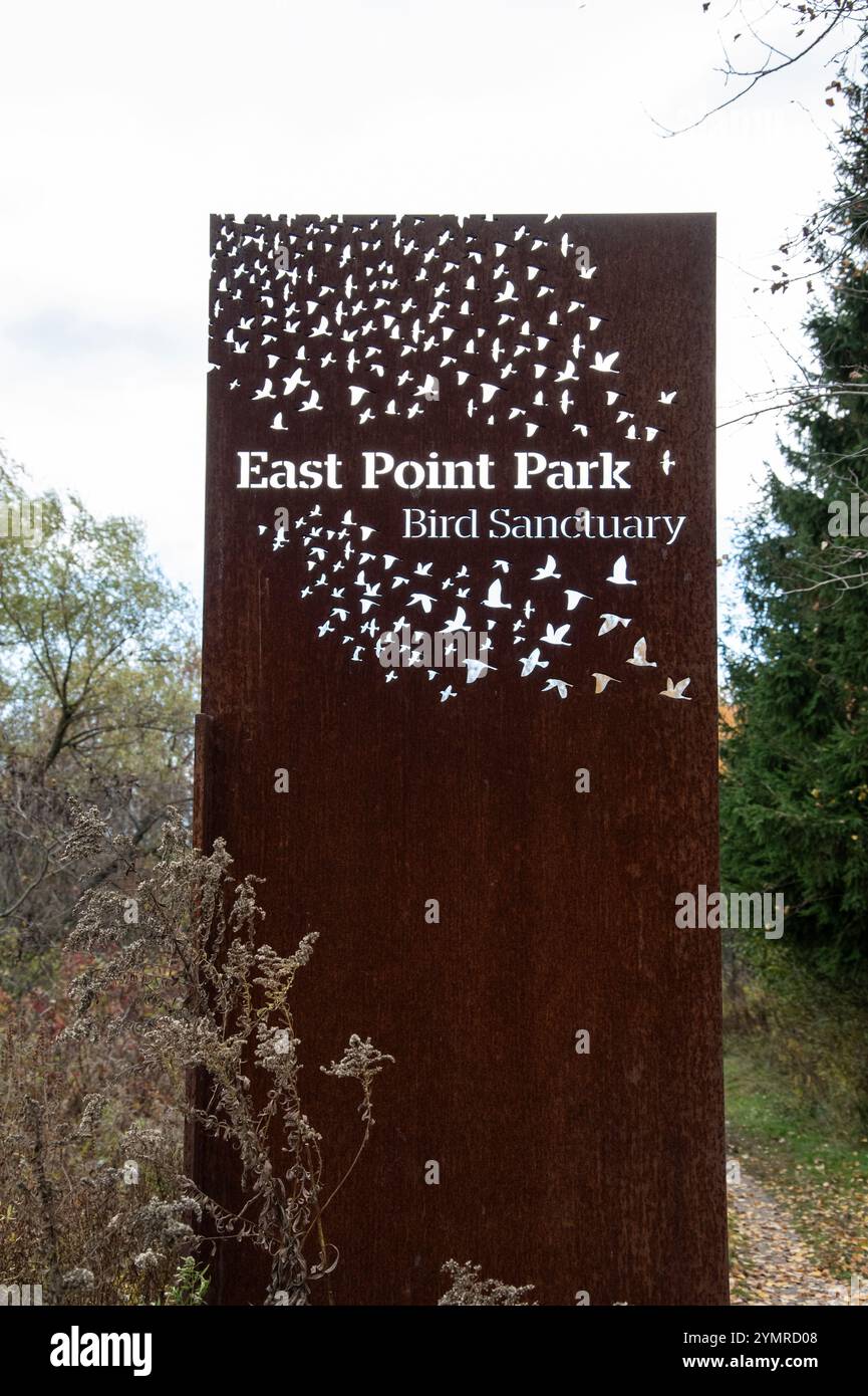 Bird sanctuary sign at East Point Park in Scarborough, Toronto, Ontario ...