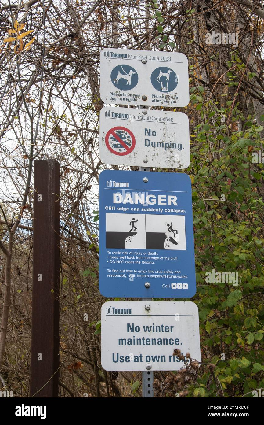 Regulatory and danger signs at East Point Park in Scarborough, Toronto ...