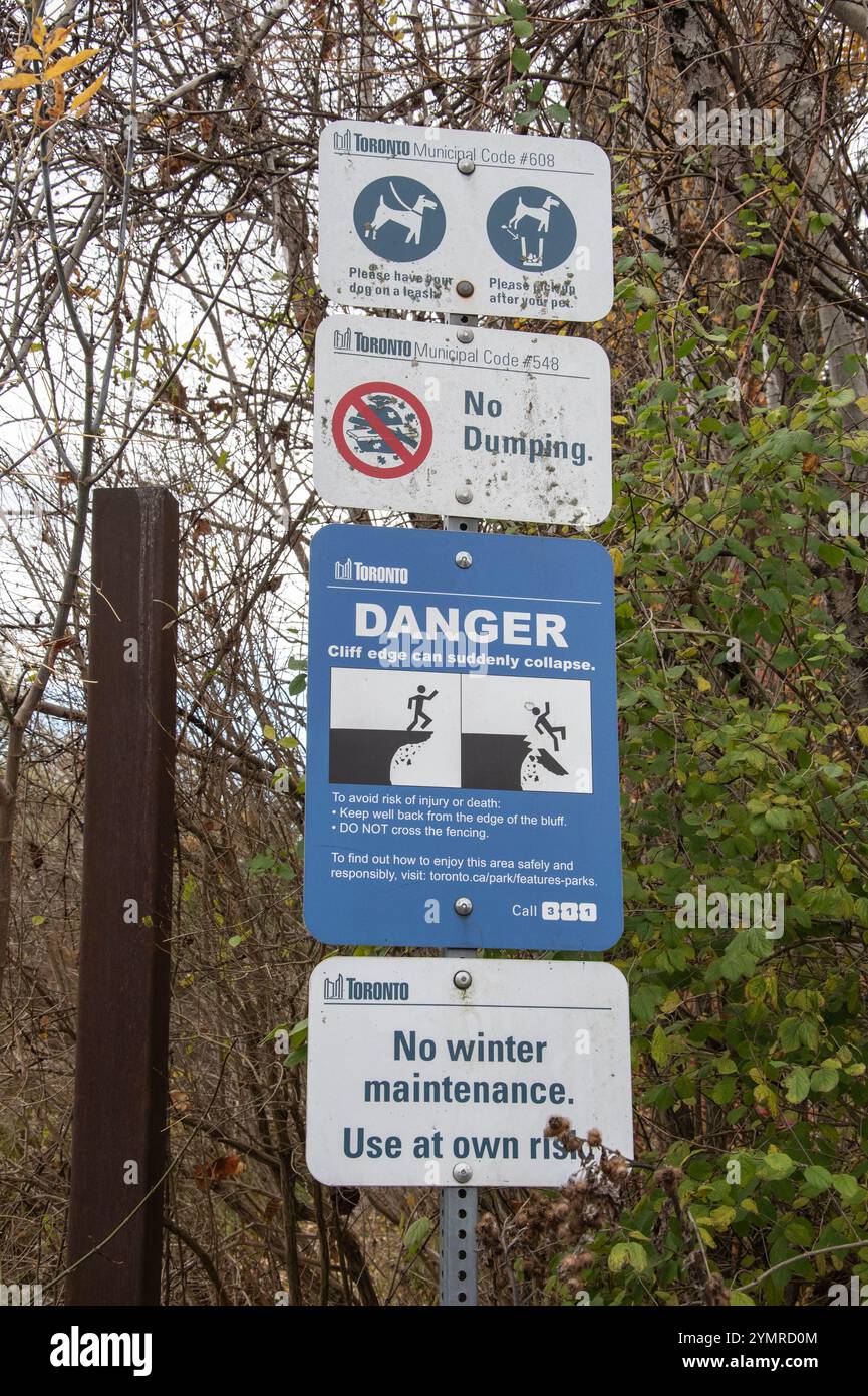 Regulatory and danger signs at East Point Park in Scarborough, Toronto ...