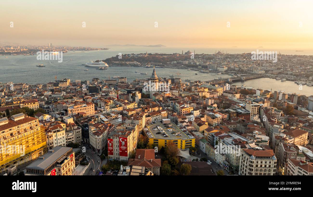 Galata Tower The view of Istanbul as the sunset. A magnificent visual ...