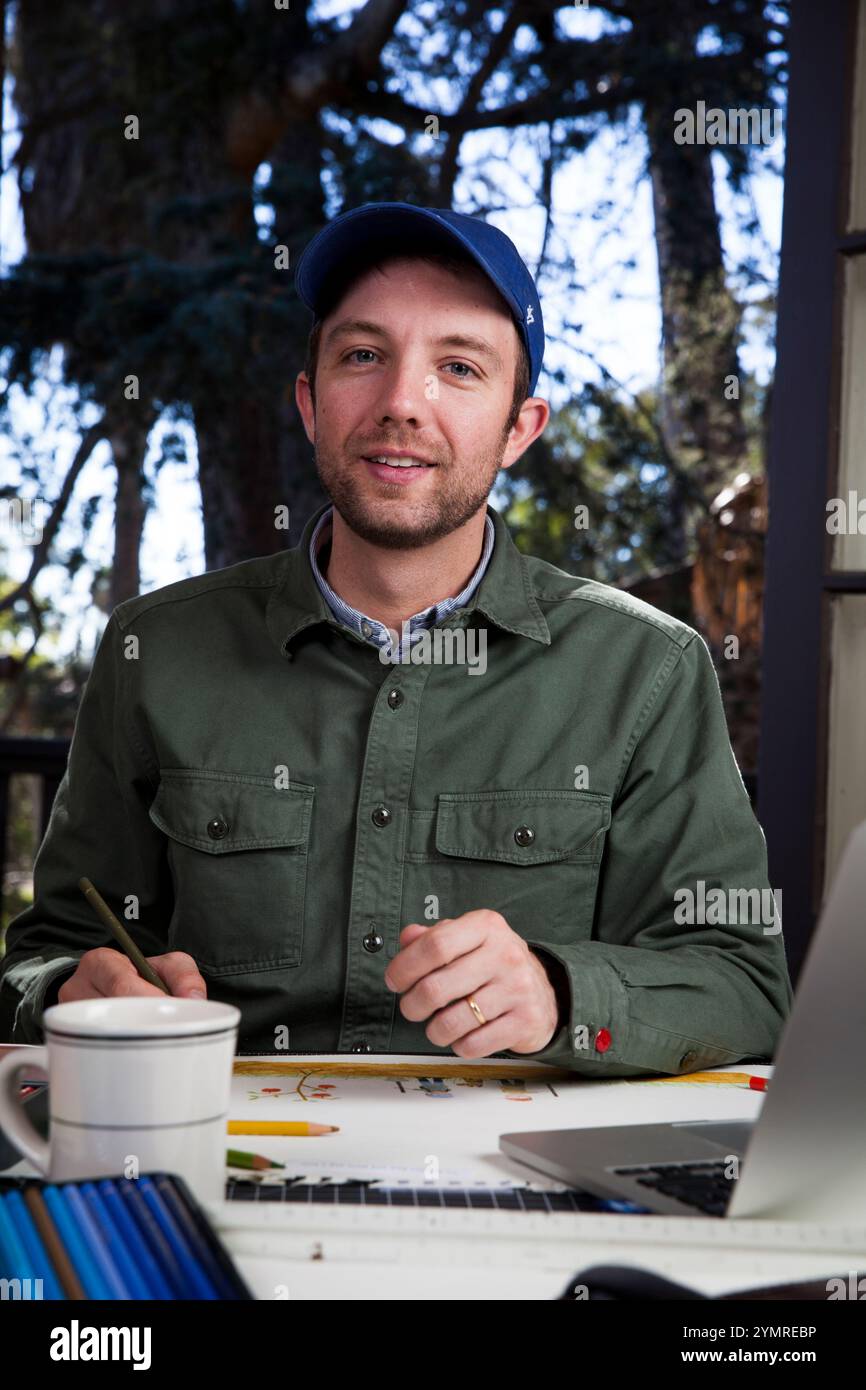 Author and illustrator Jon Klassen at his Los Angeles home where he ...