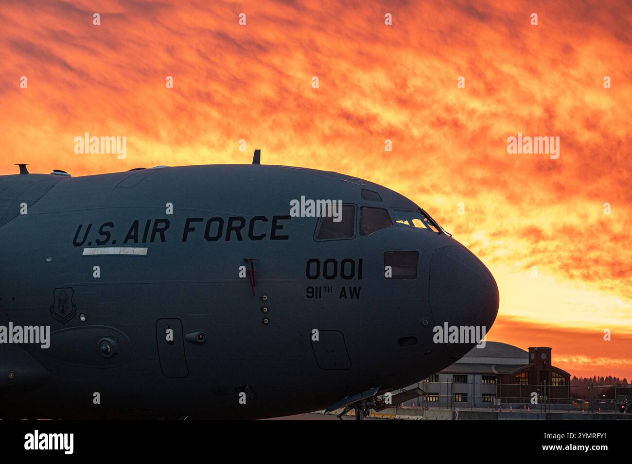 C-17 Globemaster IIIs assigned to the 911th Airlift Wing sits on the ...