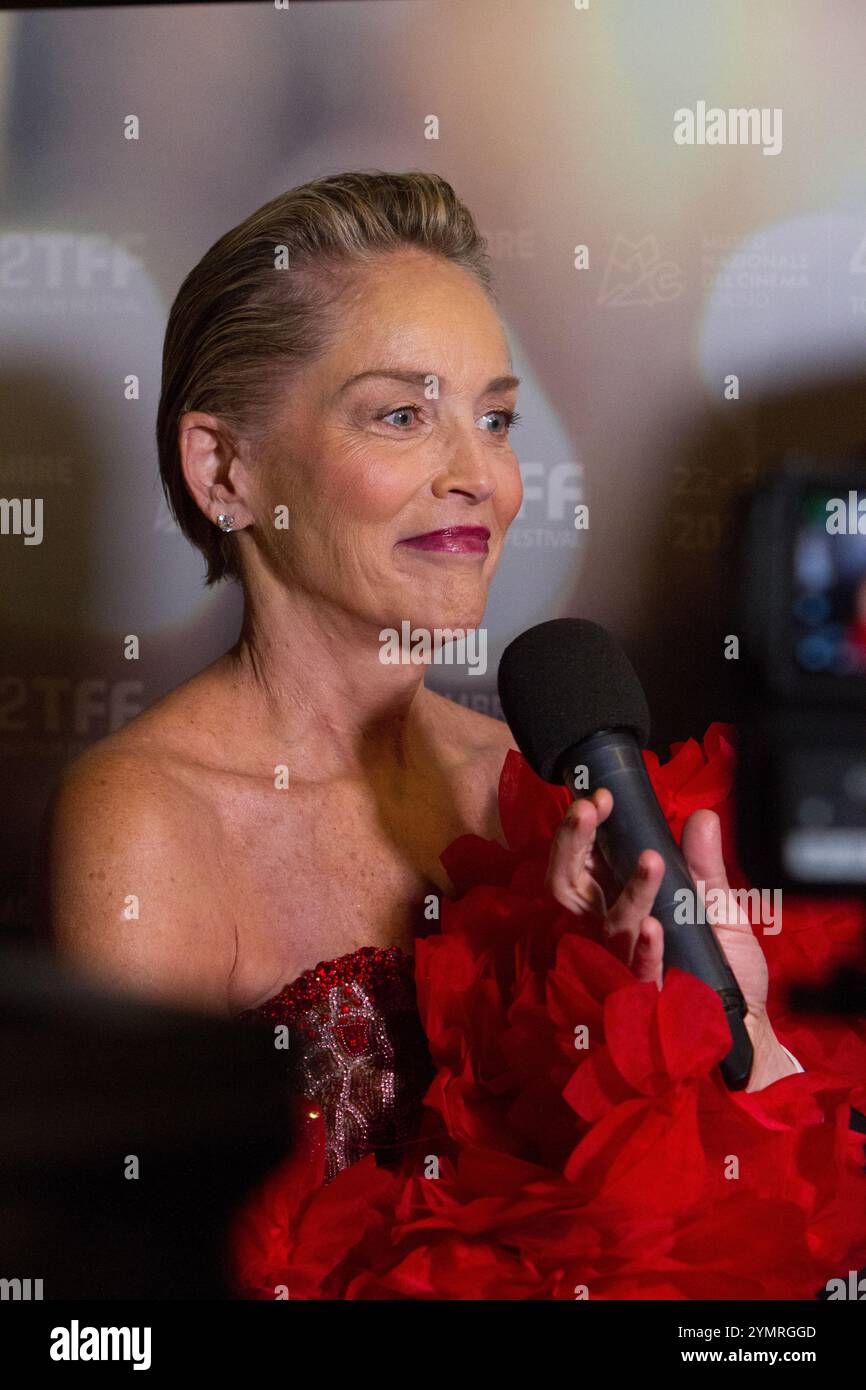 Turin, Italy. 22nd Nov, 2024. American actress Sharon Stone on red carpet of 2024 Torino Film ...