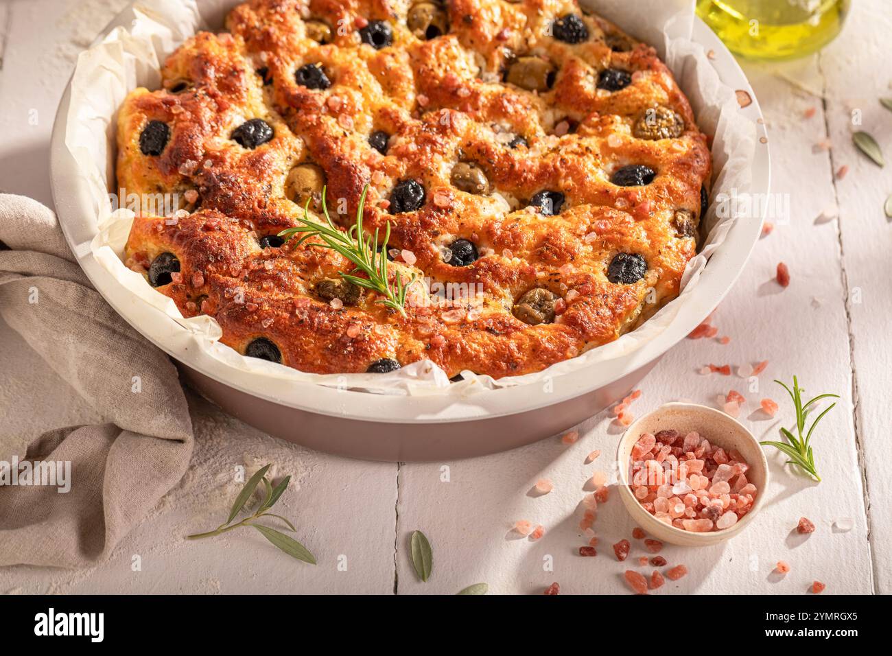 Homemade focaccia made of olives and rosemary. Poster for Restaurant ...