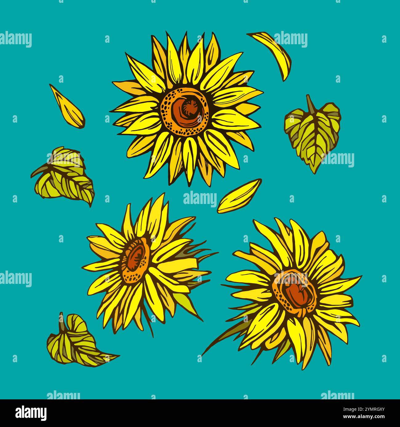 Sunflowers Line Art, Fine Line Sunflower Bouquets Hand Drawn ...