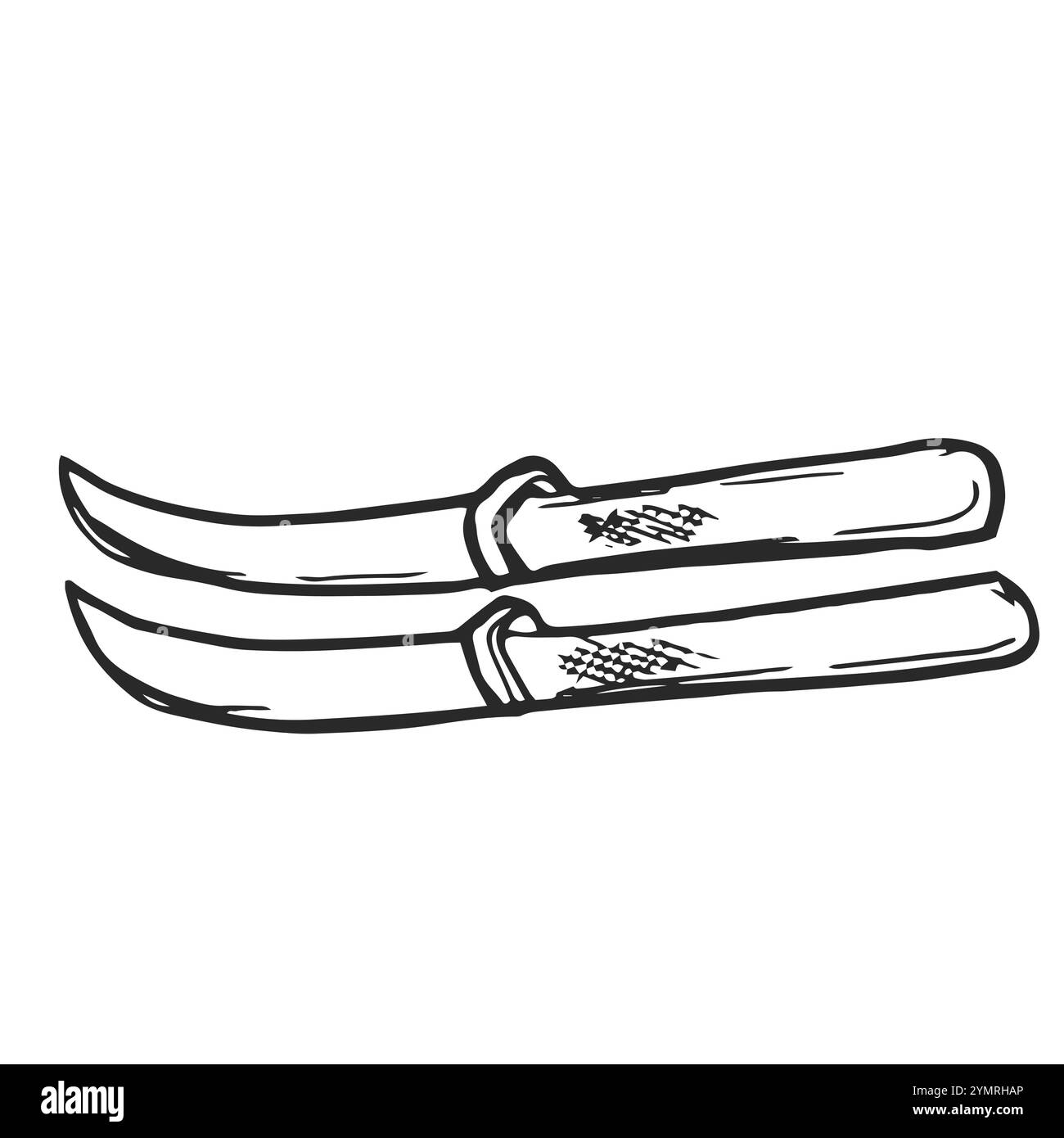 A pair of skis and ski poles. Simple black and white minimalist ...