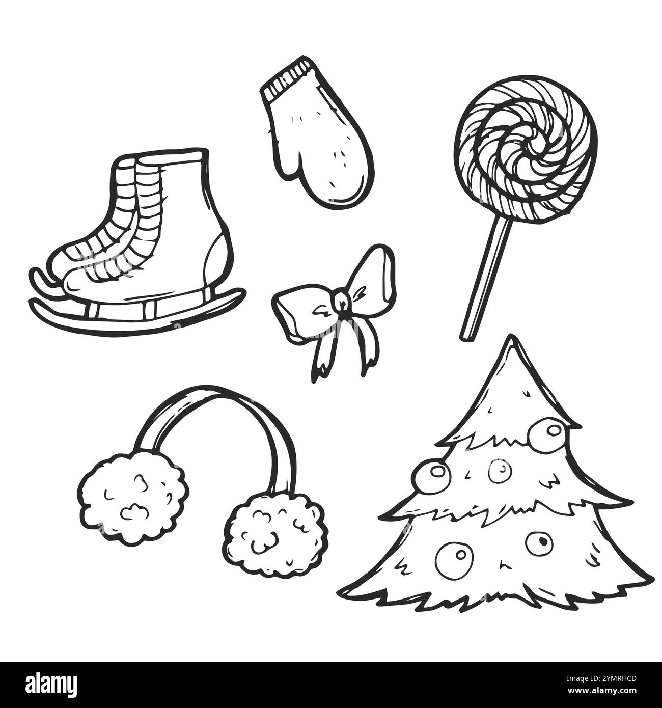 Set of winter doodles with lettering. Hand drawn vector collection of ...