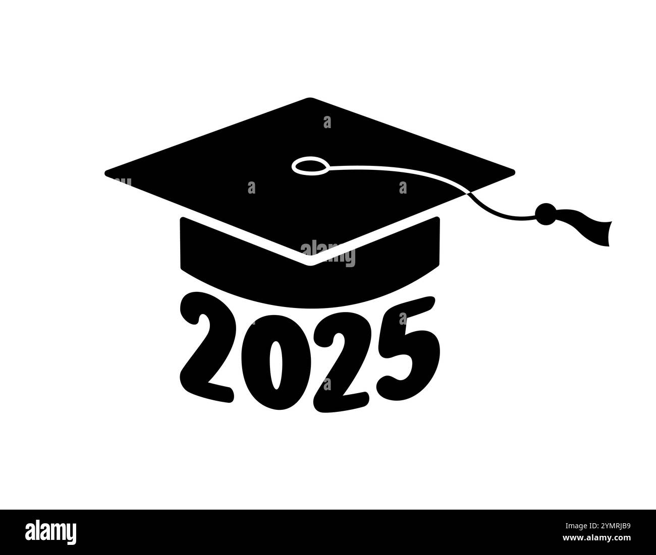 Graduation 2025 black colored vector flat illustration. Greeting card ...