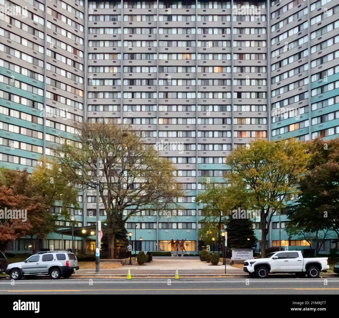 The University Square apartment building towers over Market Street in ...