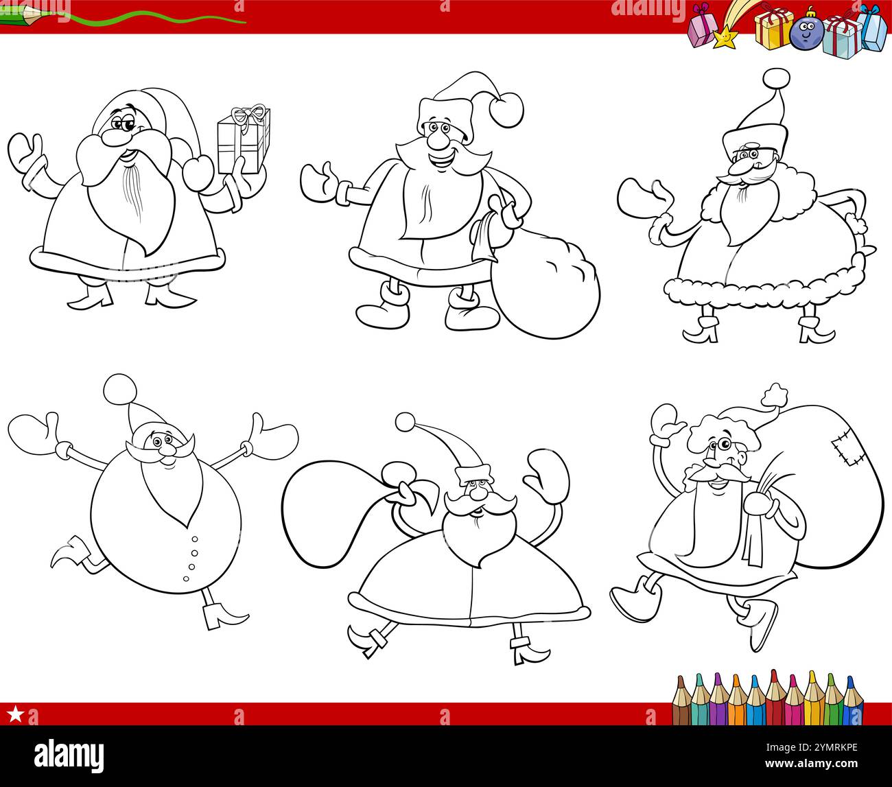 cartoon illustration of Santa Clauses characters with on Christmas time ...