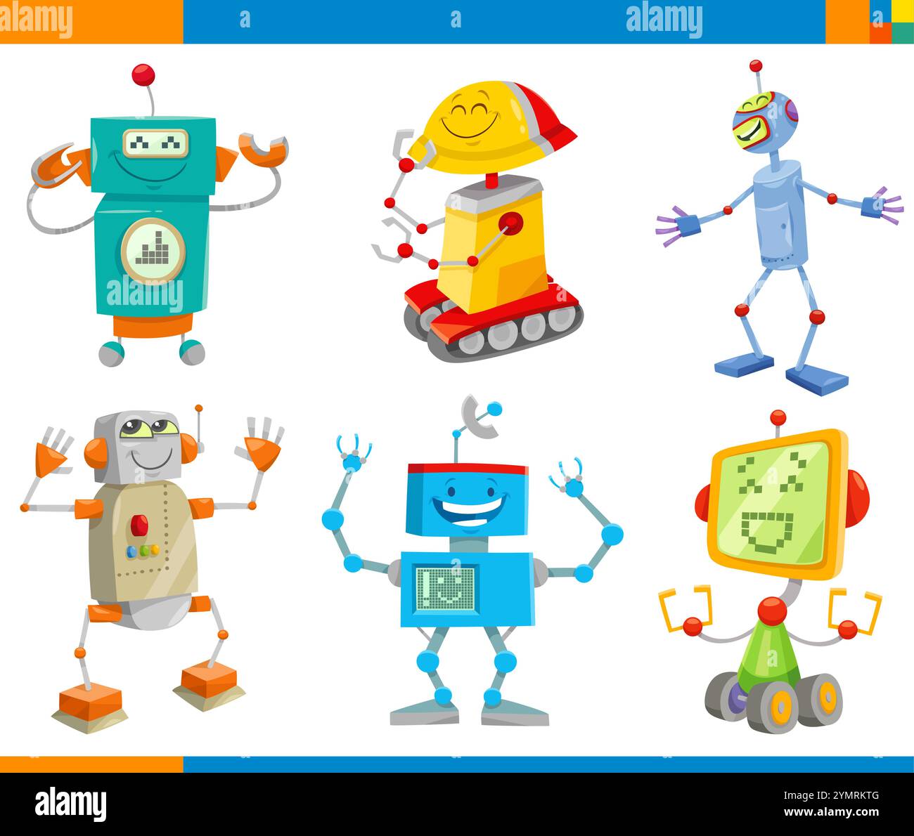 Cartoon illustrations of funny robots science fiction or fantasy ...