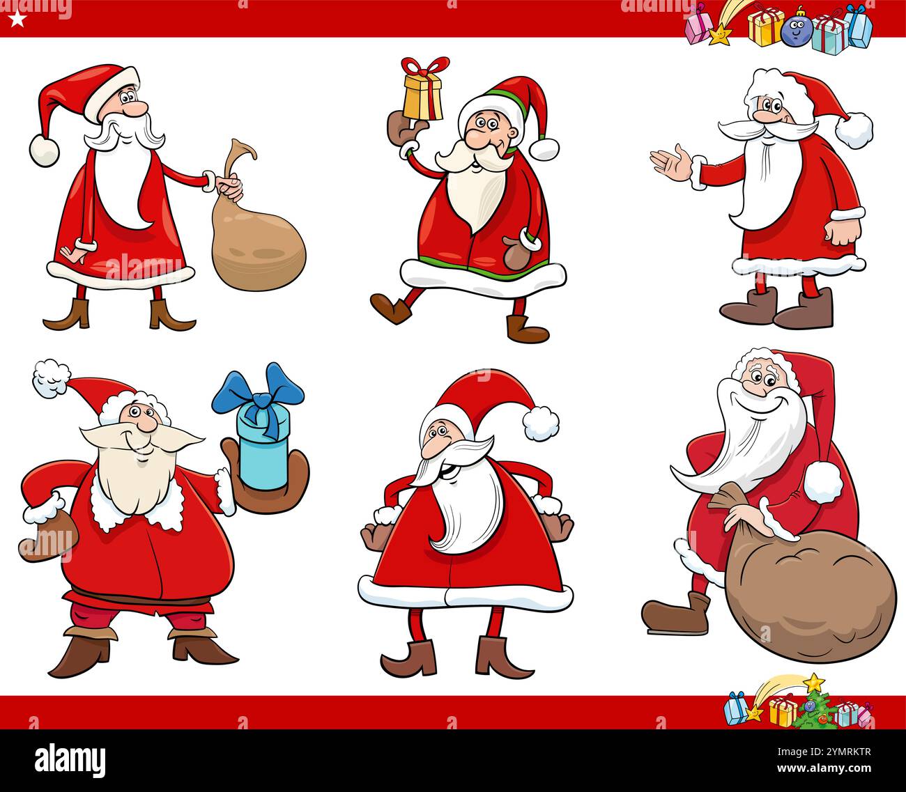 Cartoon illustration of funny Santa Claus characters on Christmas time ...