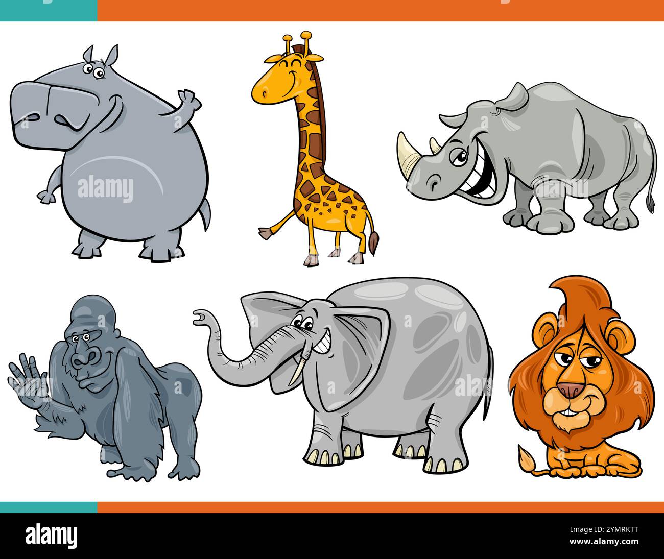 Cartoon illustration of happy wild animals comic characters set Stock ...