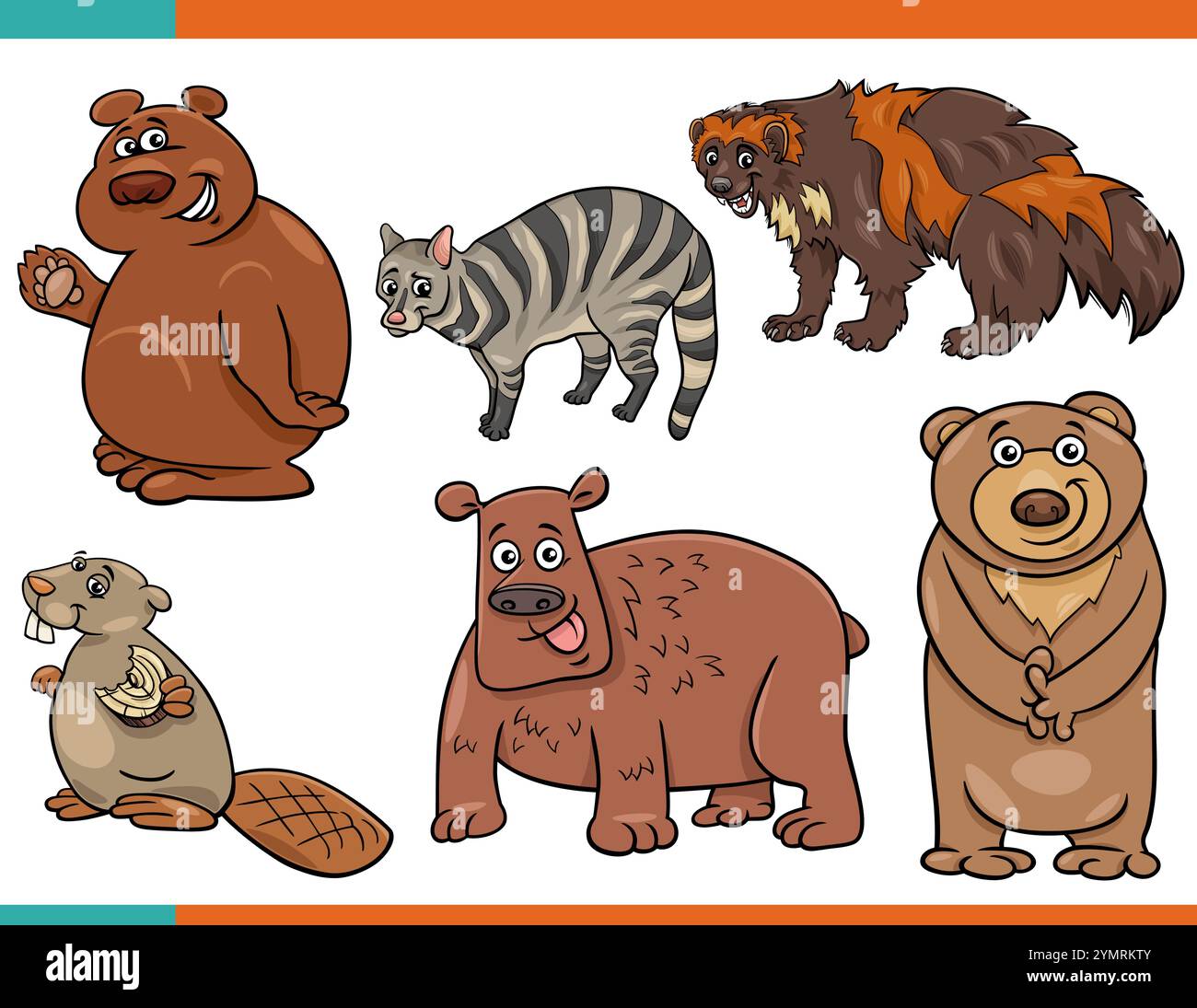 Cartoon illustration of funny wild mammals comic animal characters set ...