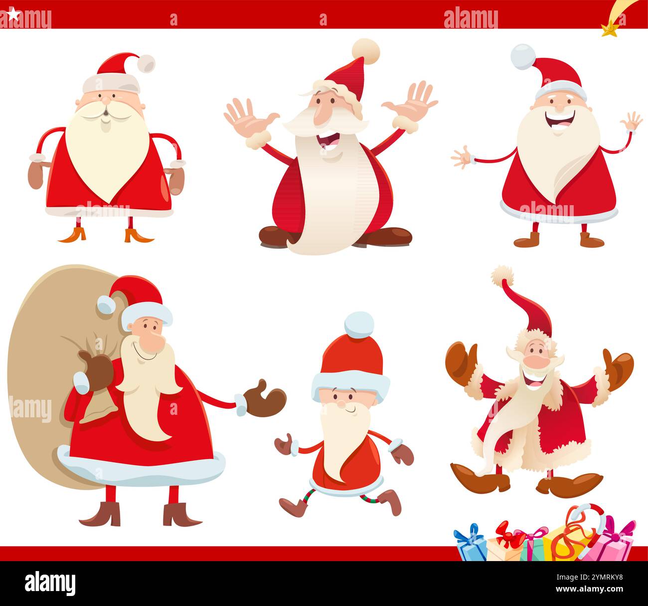 Cartoon illustration of Santa Claus characters on Christmas time clip ...