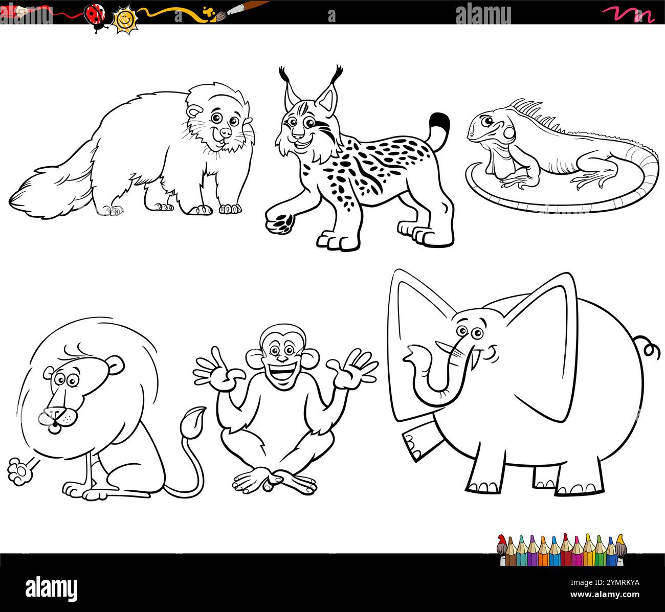 Cartoon illustration of funny wild animals comic characters set ...