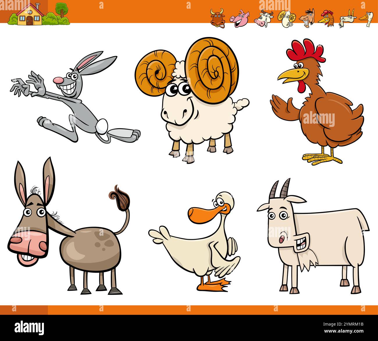 Cartoon illustration of funny farm animals comic characters set Stock ...