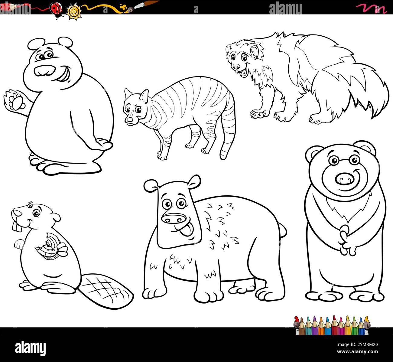 Cartoon illustration of funny wild mammals comic animal characters set ...