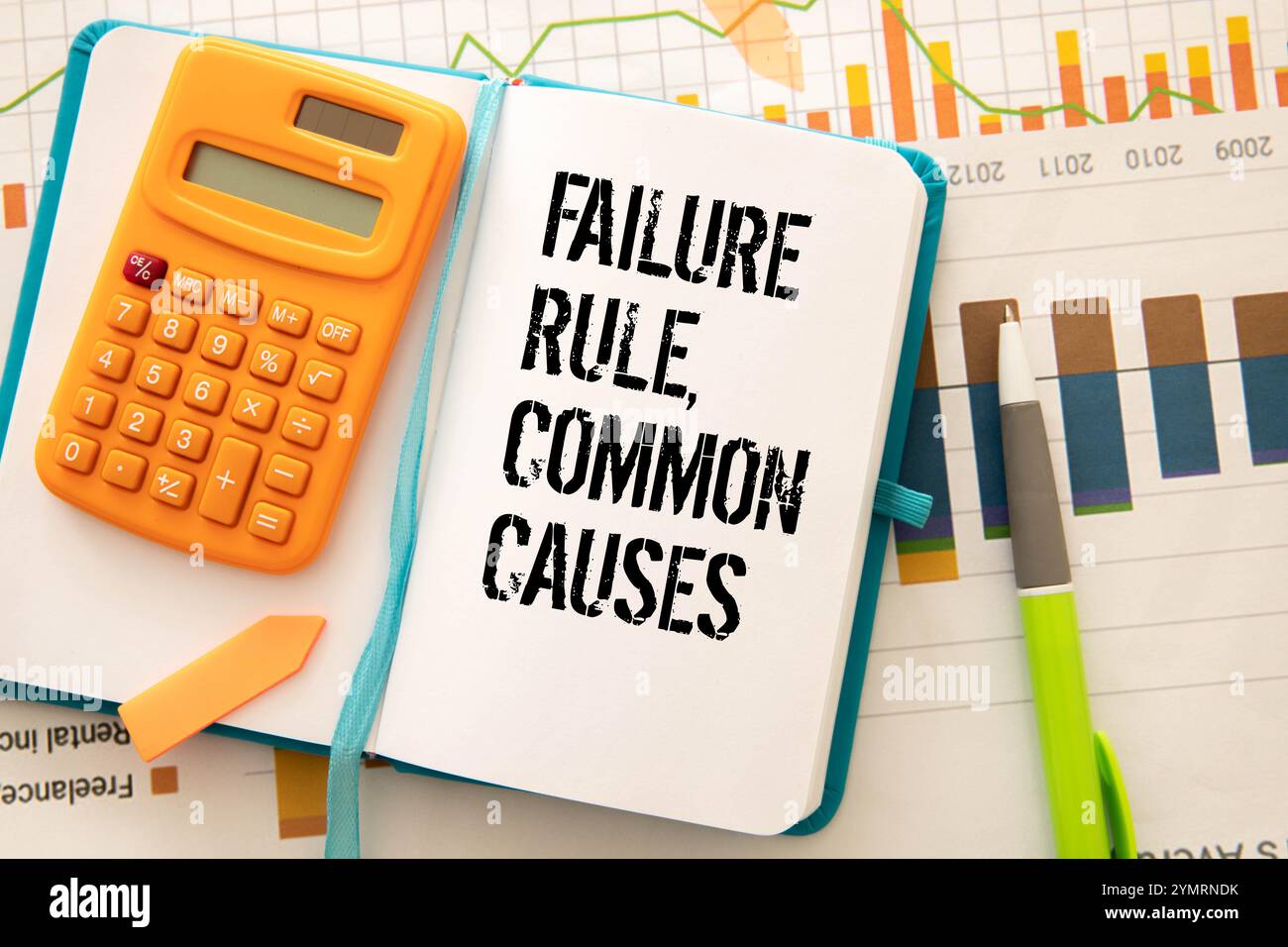 a man with a ladder and it says Failure Rule, Common Causes Stock Photo ...