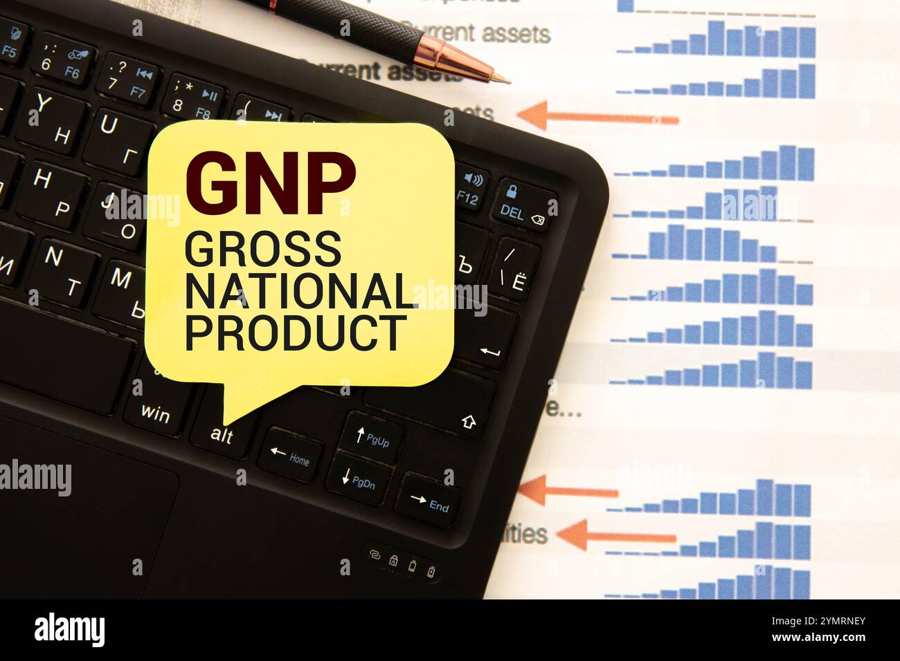 Paper with GNP Gross National Product on a table with charts Stock ...