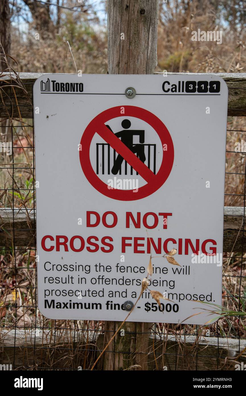 Do not cross fence sign at Bluffer's Park in Scarborough, Toronto ...