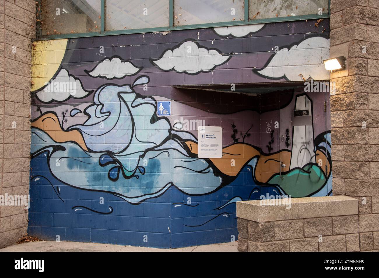Mural of the bluffs and lake on the west washroom building at Bluffer's ...