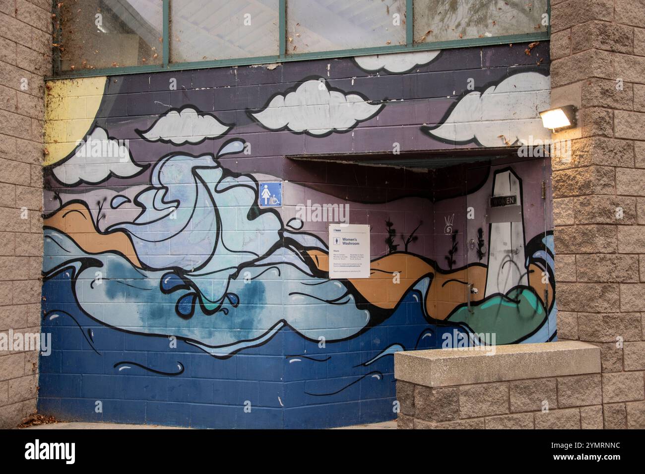 Mural of the bluffs and lake on the west washroom building at Bluffer's ...