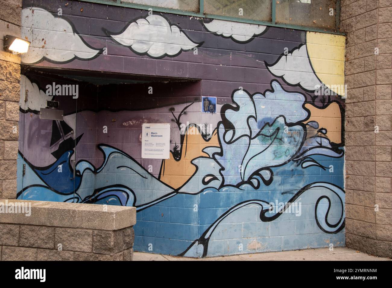 Mural of the bluffs and lake on the west washroom building at Bluffer's ...